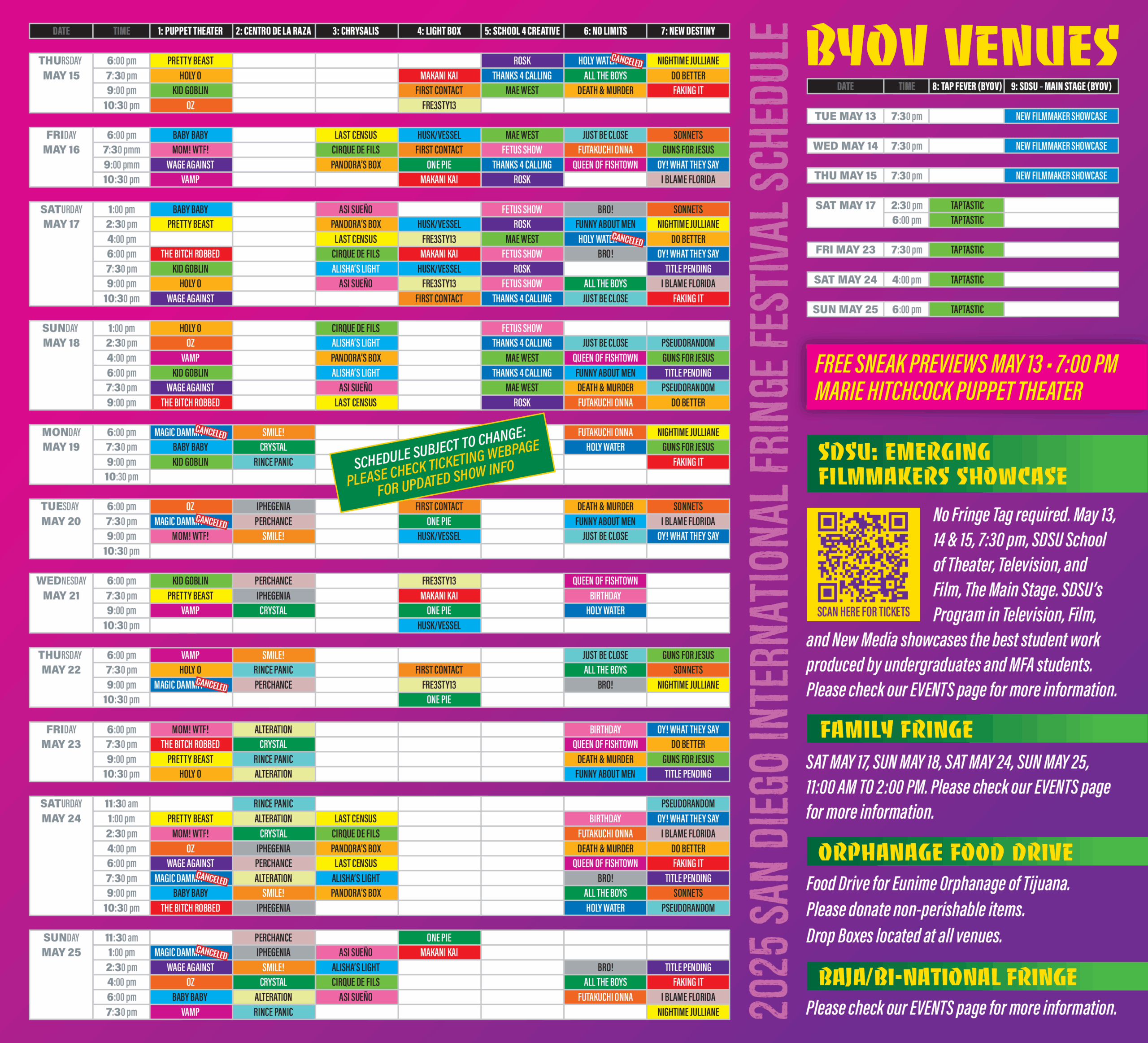 Show Schedule & Map - San Diego International Fringe Festival 2026